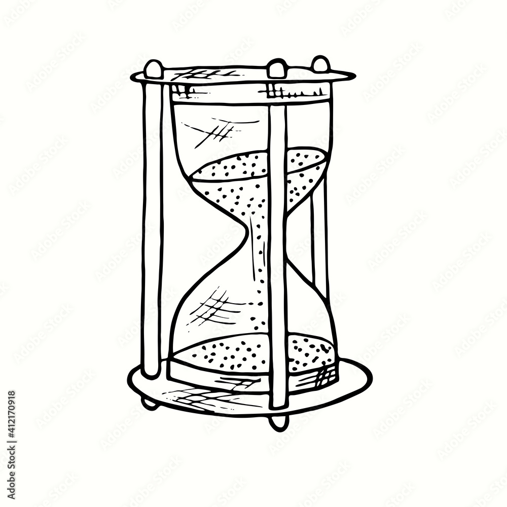 Hand drawn hourglass, sandglass, sand timer, sand clock or egg timer ...
