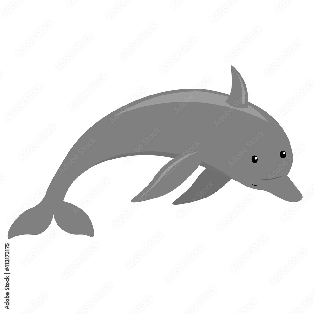 cute cartoon flat dolphin from side, vector isolated on white ...