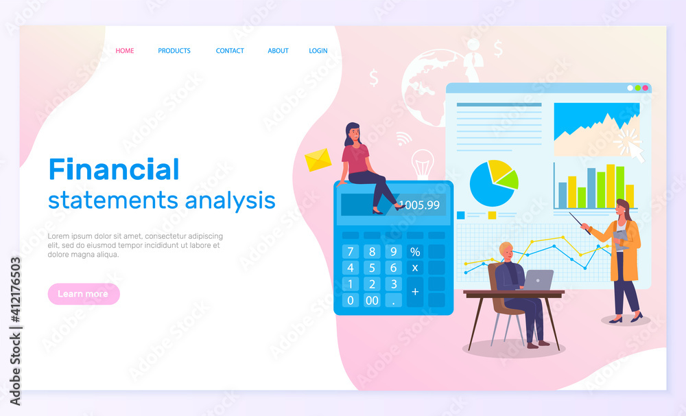 Financial statements analysis landing page template. Accounting finance ...
