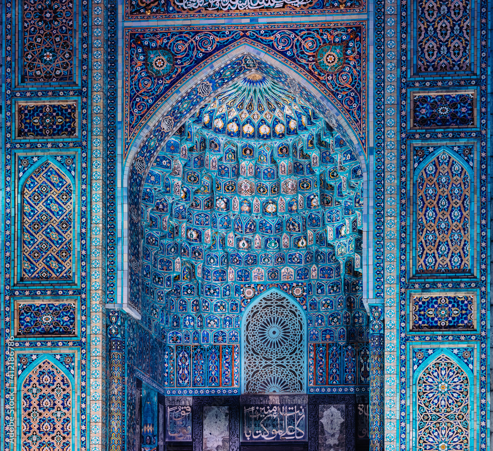 The facade of the mosque. The Great Mosque of St. Petersburg. Decor of ...