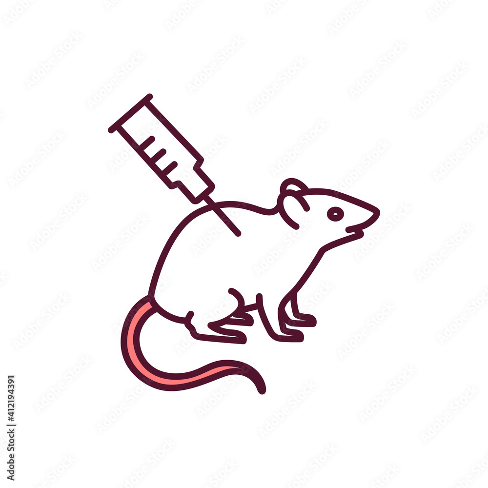 Animal testing RGB color icon. Injecting laboratory rat. Harmful ...