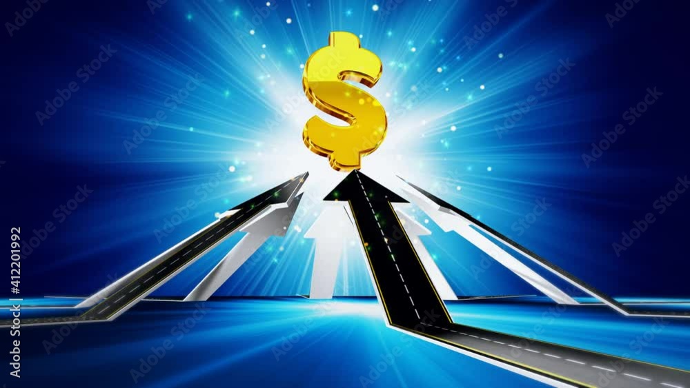 Road to Money Background, 3d rotating environment of highway roads ...