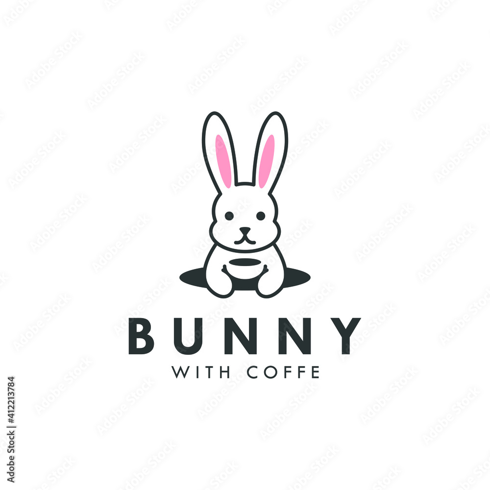 bunny hare rabbit coffee logo vector icon illustration Stock Vector ...