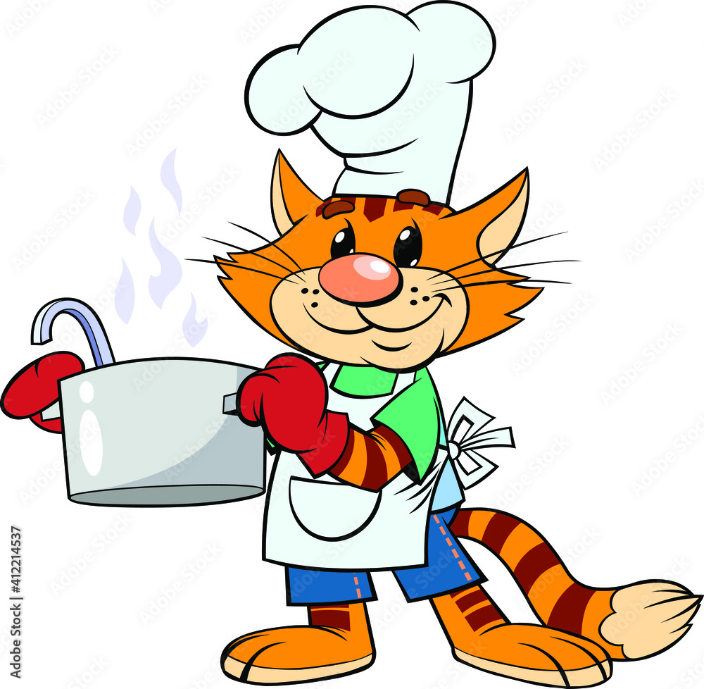 Red cat cook in the cap and apron. A vector illustration of a cartoon ...