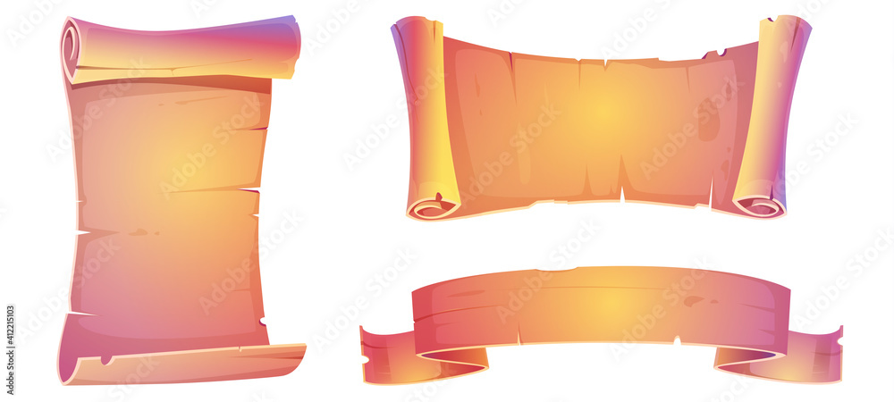 Old parchment scroll, ancient paper banner, antique manuscript isolated ...