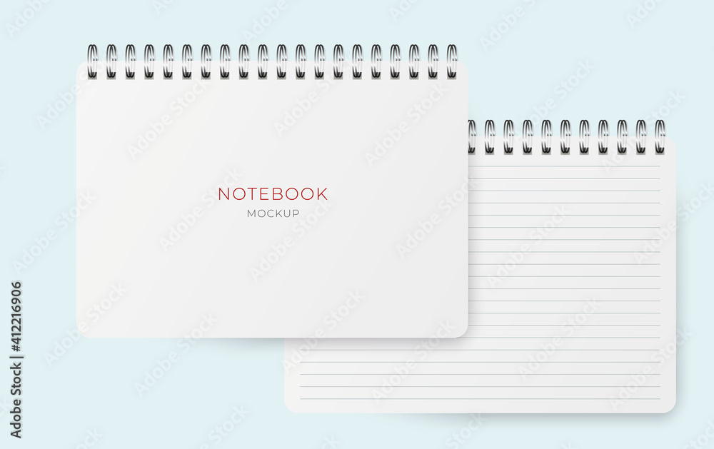 Vector realistic horisontal opened notebook with lined paper sheet ...