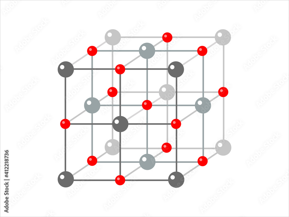 Vector scientific model of crystal structure. Photon, proton, electron ...