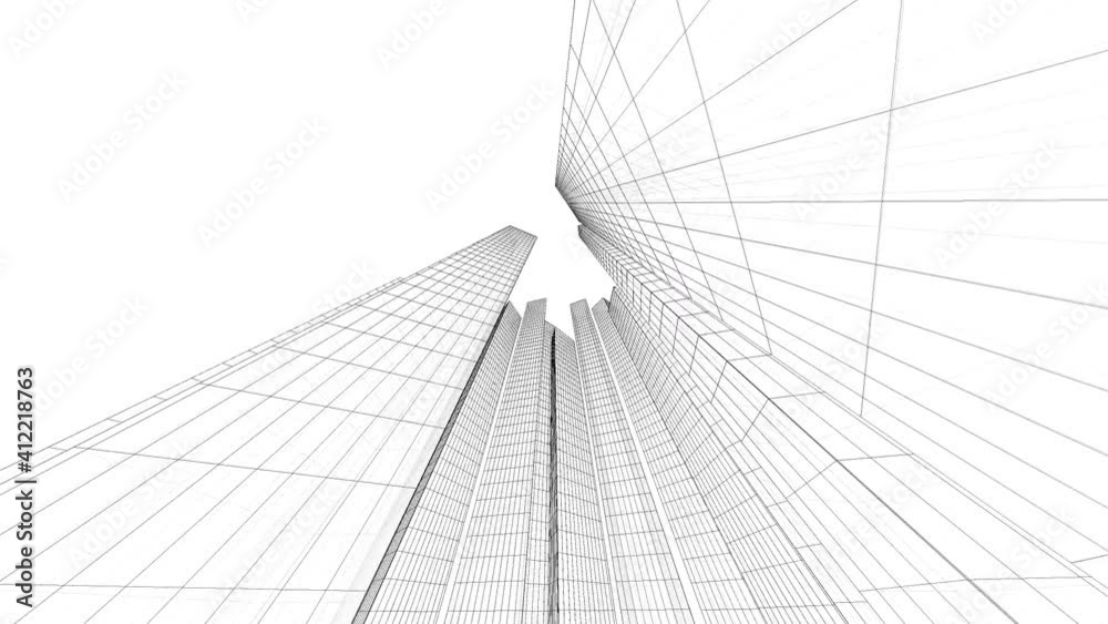 Architecture building construction. Linear 3D view. Concept sketch ...
