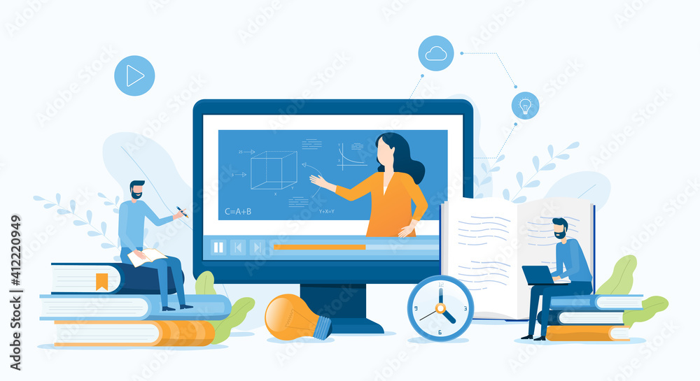 vector illustration design online education and E-learning at home by ...