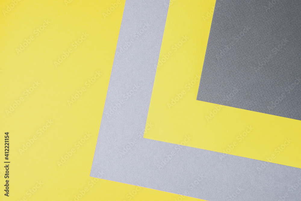 Gray and yellow paper top view. Template with geometric shapes for ...
