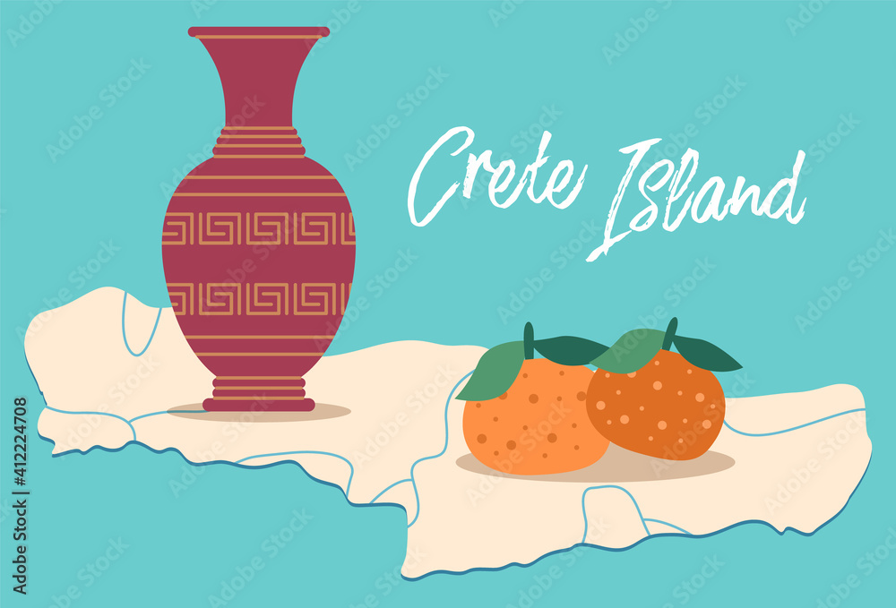 Crete island travel map vector illustration. Traditional symbols of ...