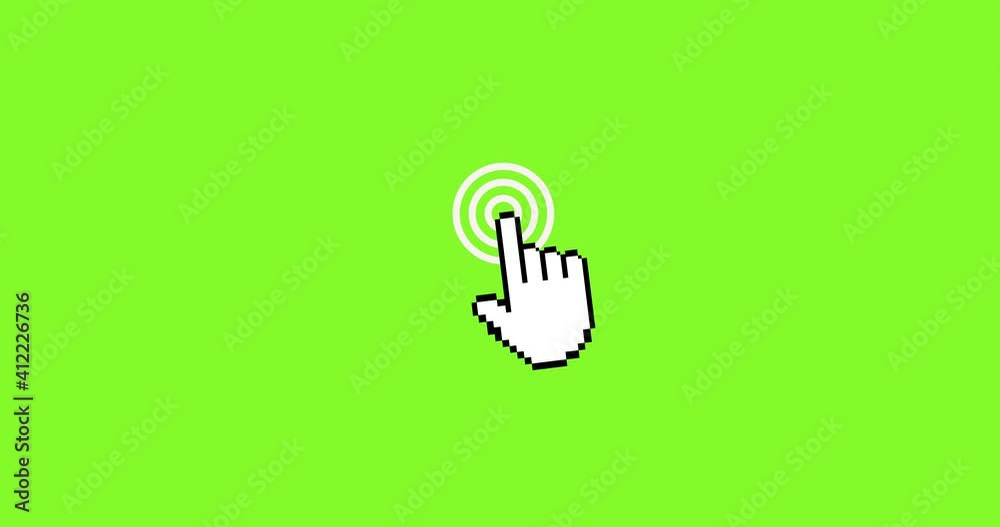 Pointer hand cursor clicking. Technology and Internet icons animation on green screen background ...