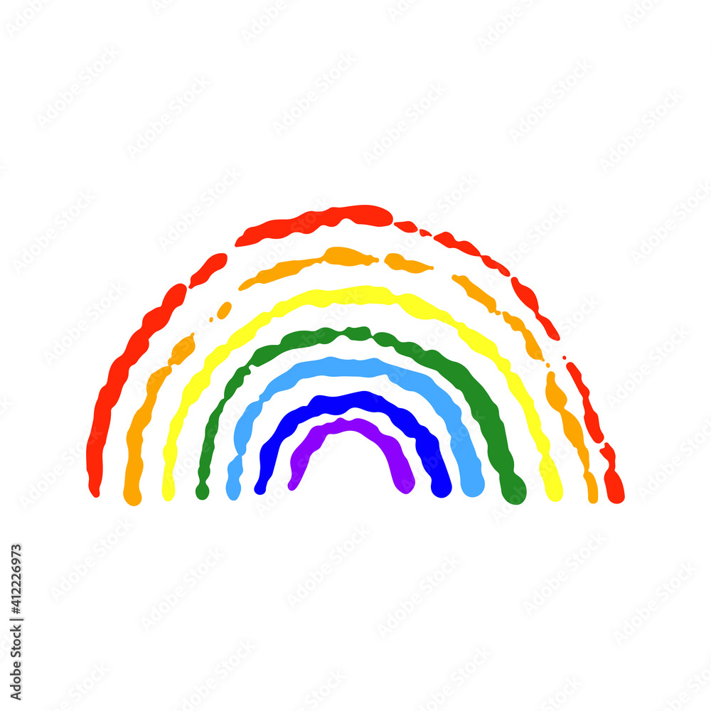 Rainbow icon. Colored silhouette. Ink sketch drawing. Vector flat ...