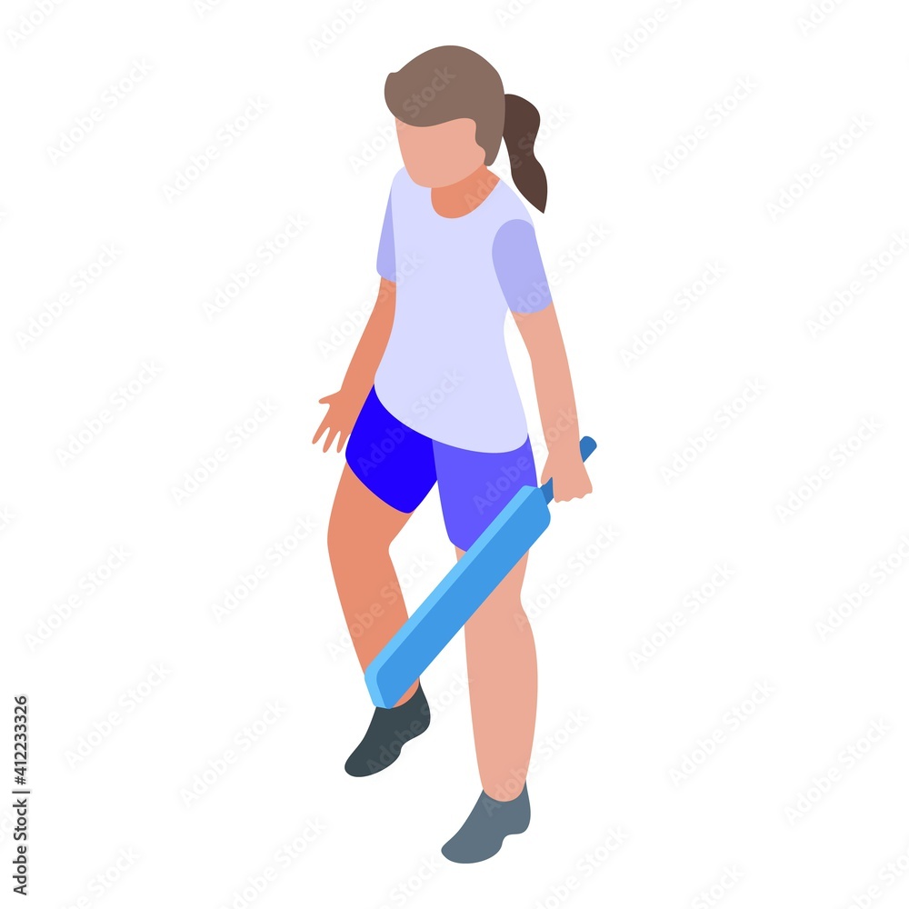 Girl play cricket icon. Isometric of girl play cricket vector icon for ...