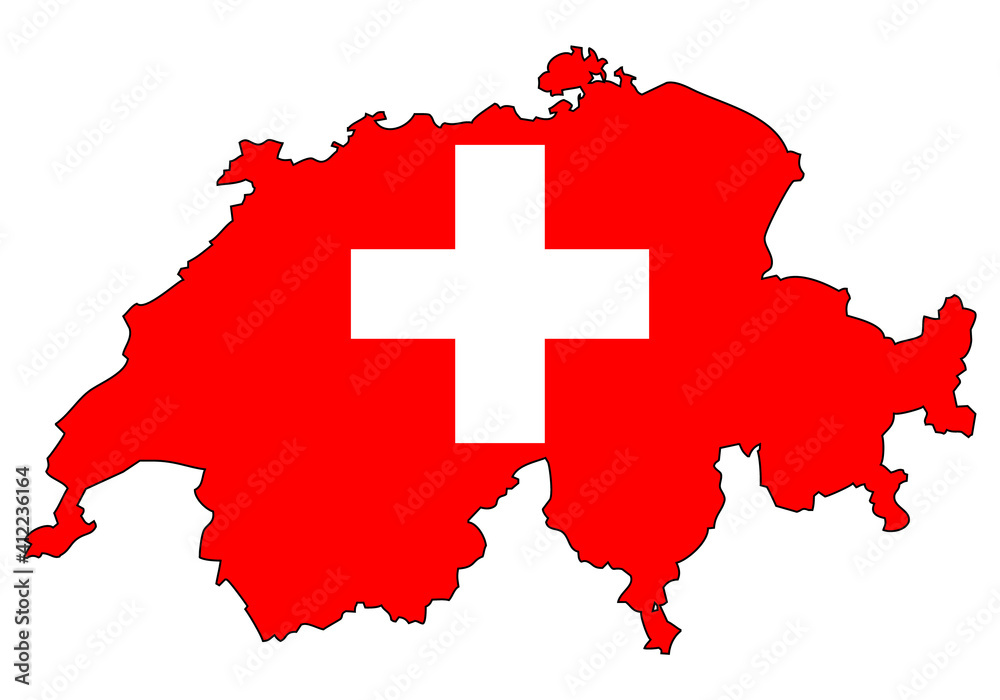 Switzerland map with flag - outline of swiss state with a national flag ...