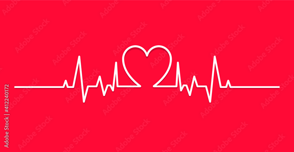 Heart beat isolated on red background. Heart vector illustration. Heart ...