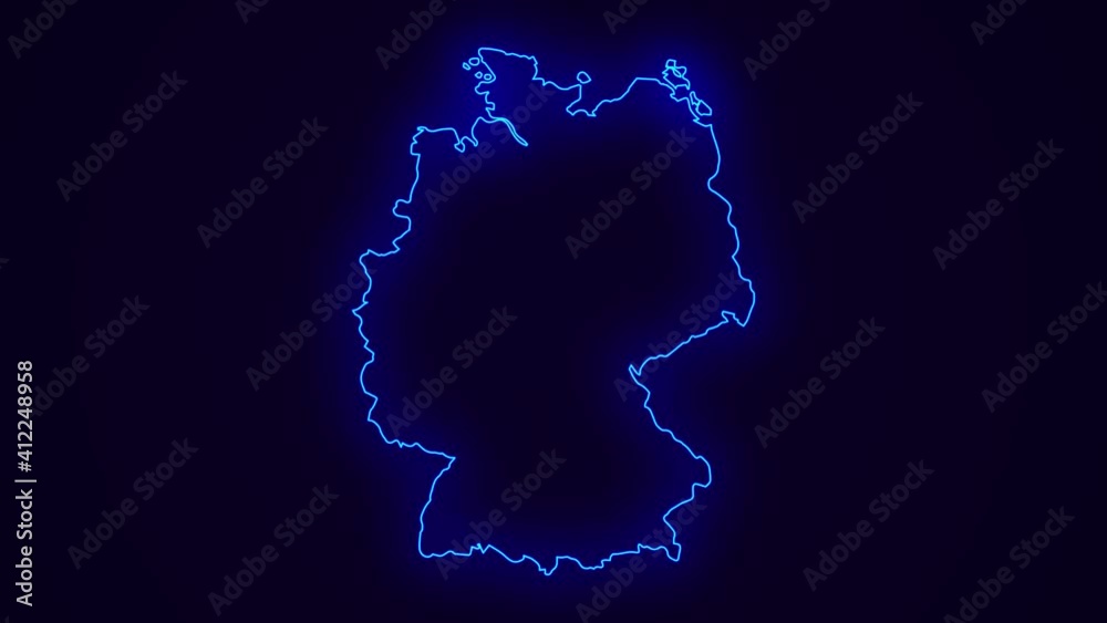 Germany Map Outline Country Border on dark blue. Neon Lights colorful ...