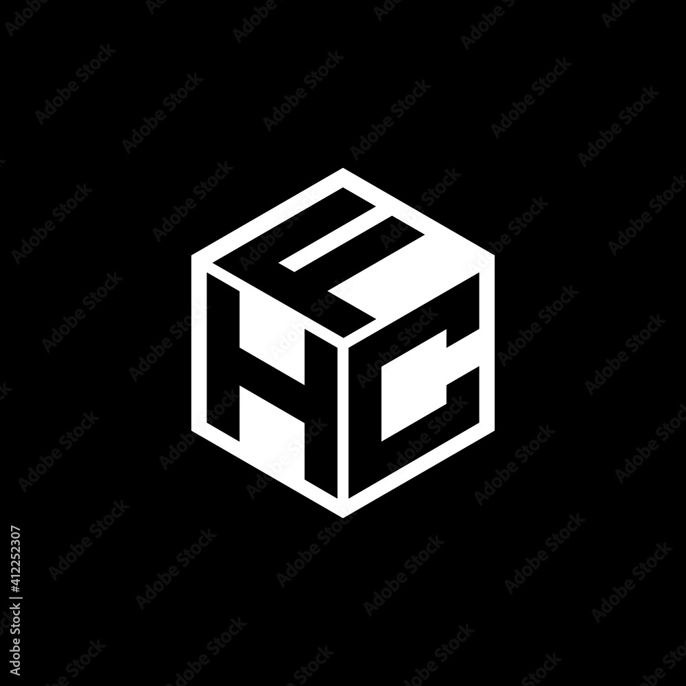 HCF letter logo design with black background in illustrator, cube logo ...