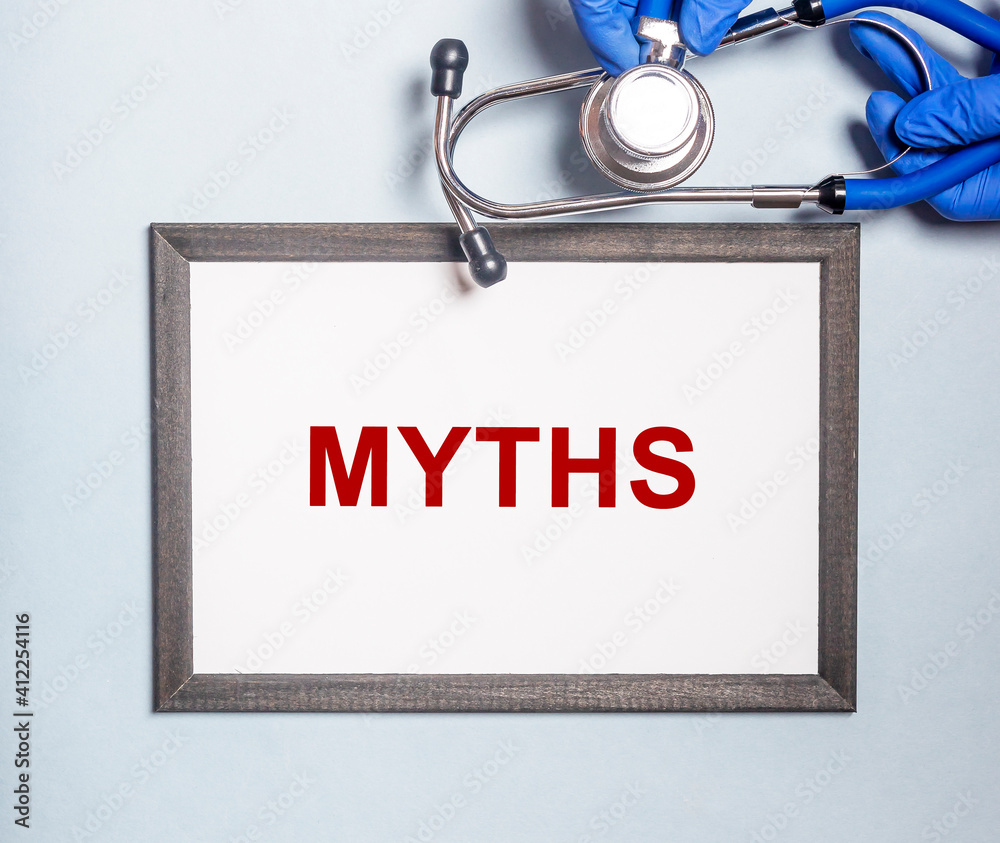Medical myths concept. Inscription, word about fakes and misinformation ...