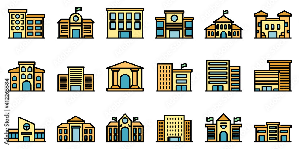 Campus icons set. Outline set of campus vector icons thin line color ...