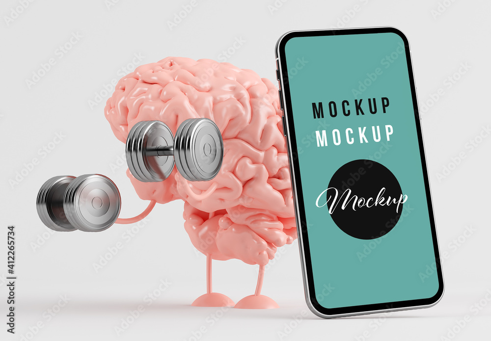 Brain Training and Smartphone on White Background Stock Template ...