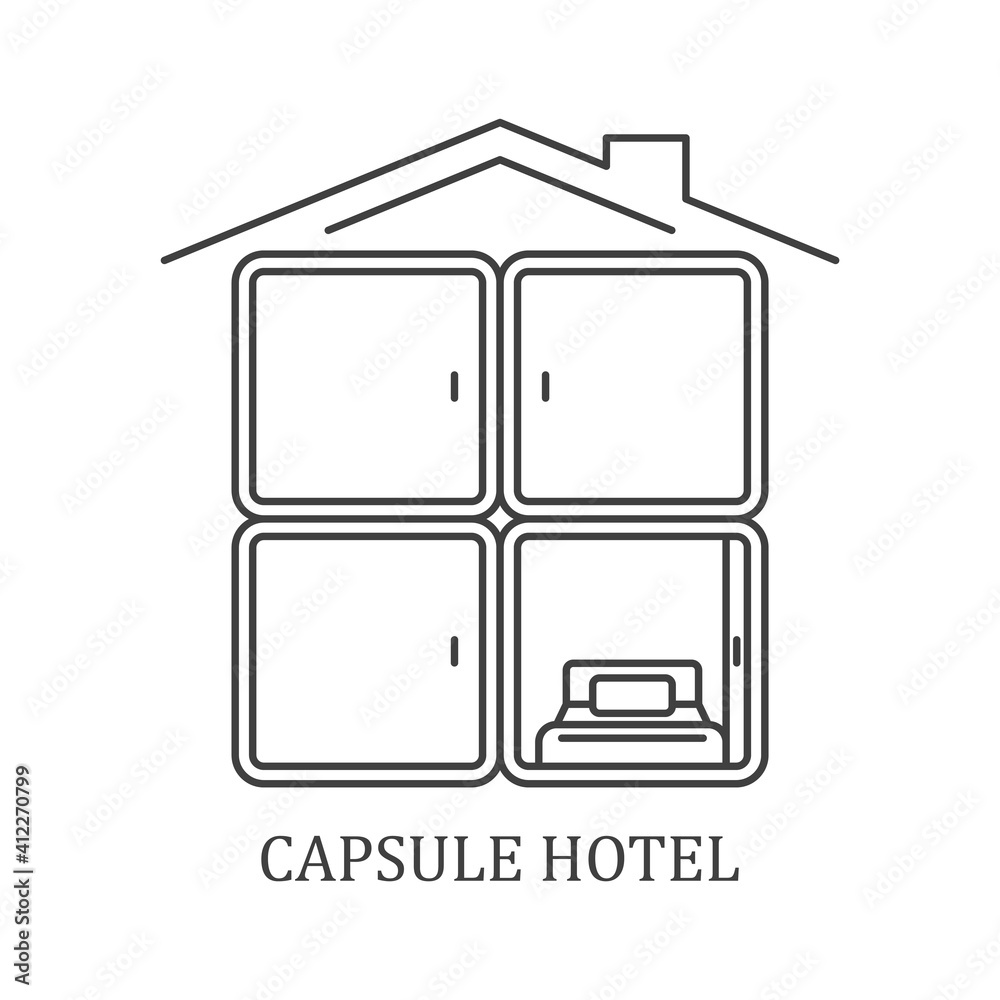 Vektorová grafika „Capsule hotel icon. Image of a hotel with individual ...