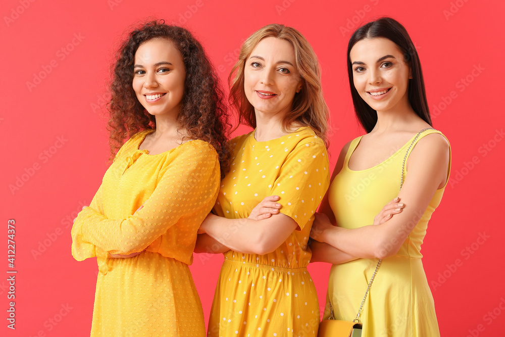 Beautiful women on color background. Unity concept Stock Photo | Adobe ...