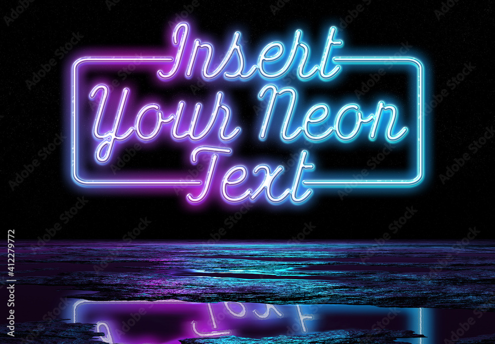 Neon Sign Text Effect Reflecting in Wet Ground Mockup Stock Template ...