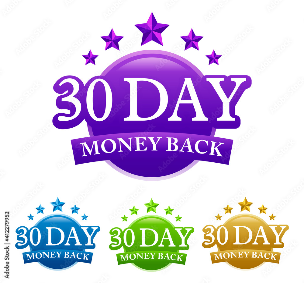 30 Day Money Back 4 color vector badge isolated on white background ...