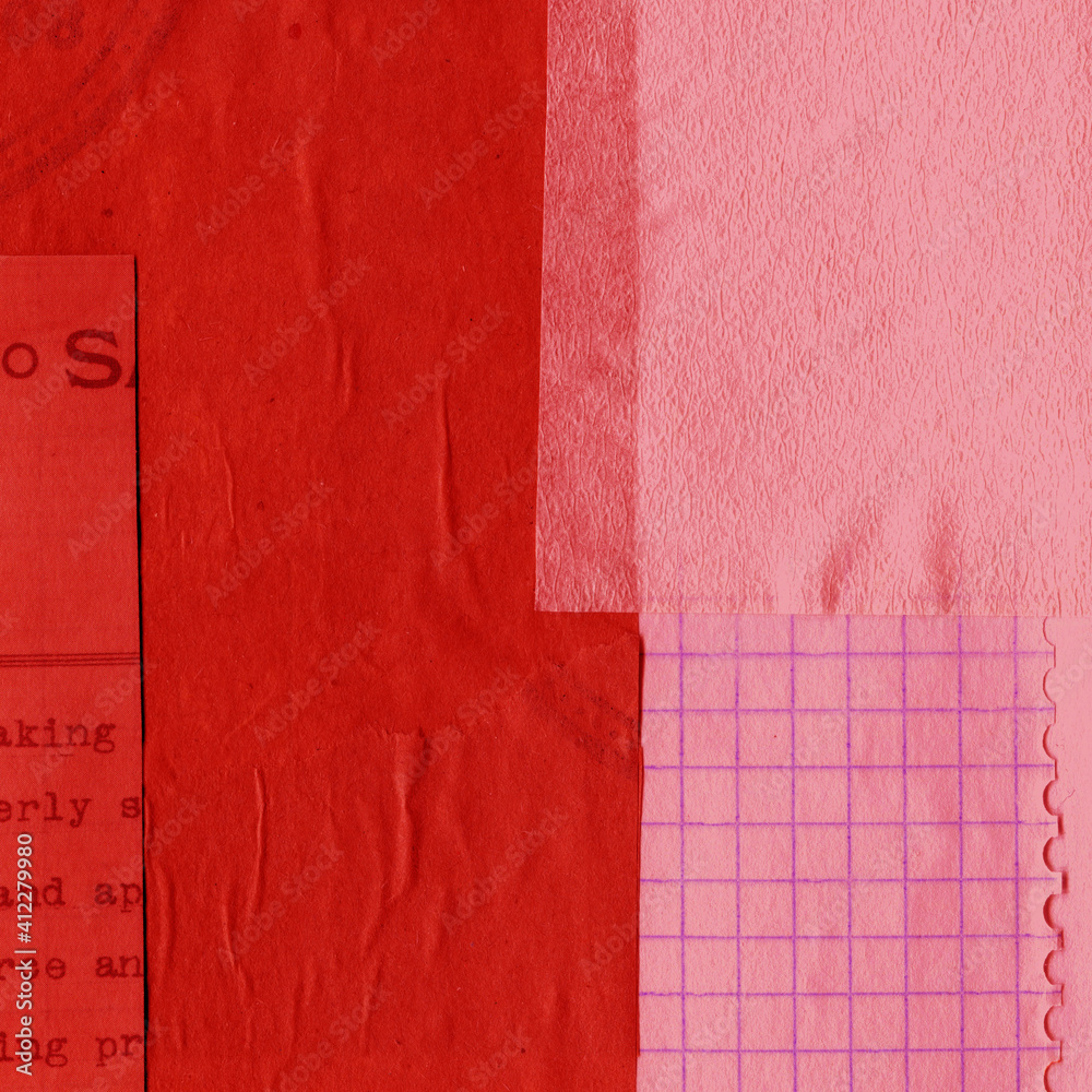 Red and brown torn paper collage close-up. Texture made from various ...