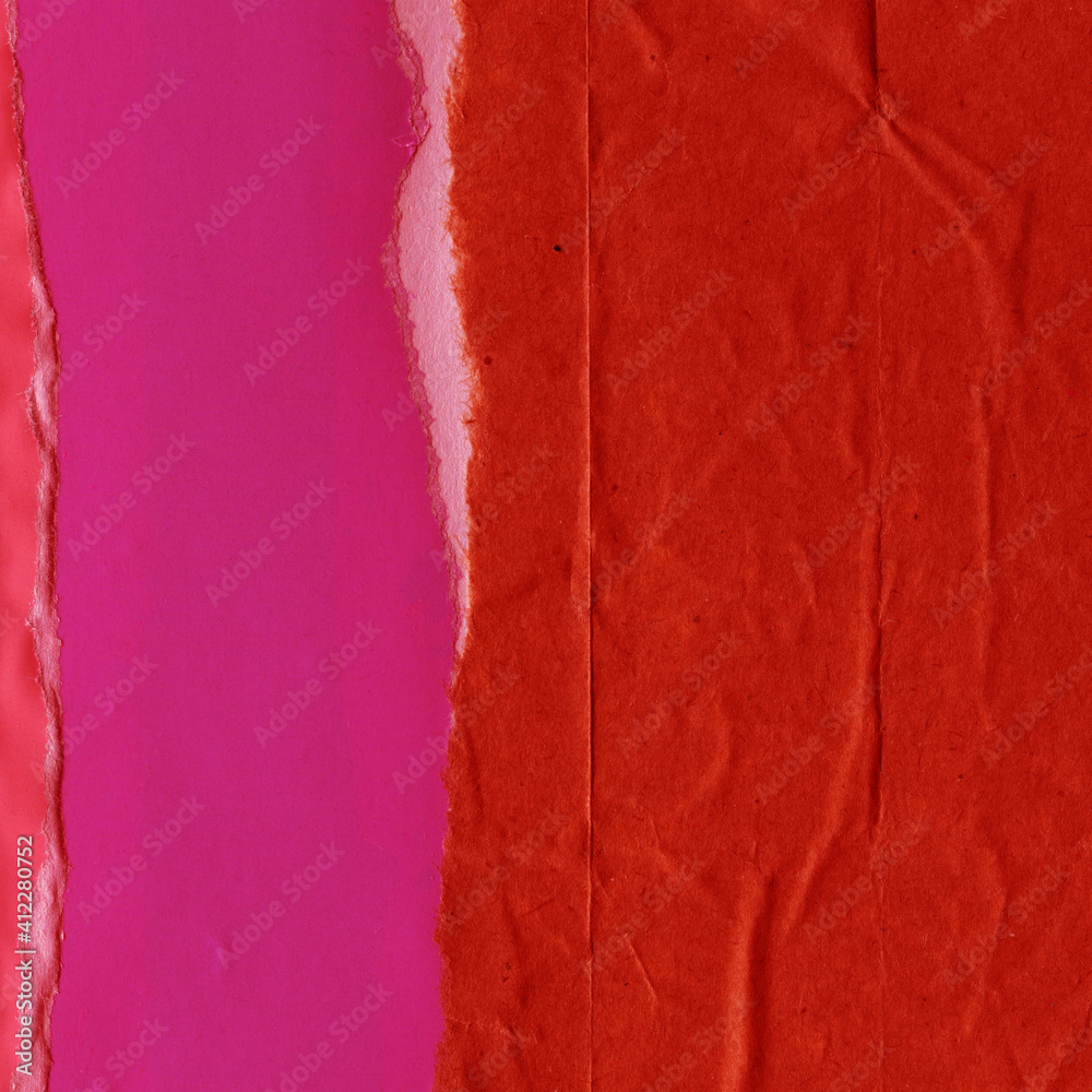 Red and brown torn paper collage close-up. Texture made from various ...