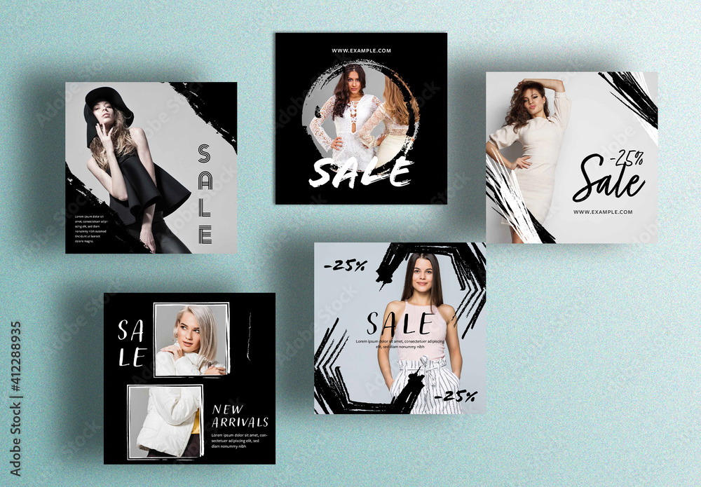 Abstract Social Media Post Layouts with Black Accents Stock Template ...