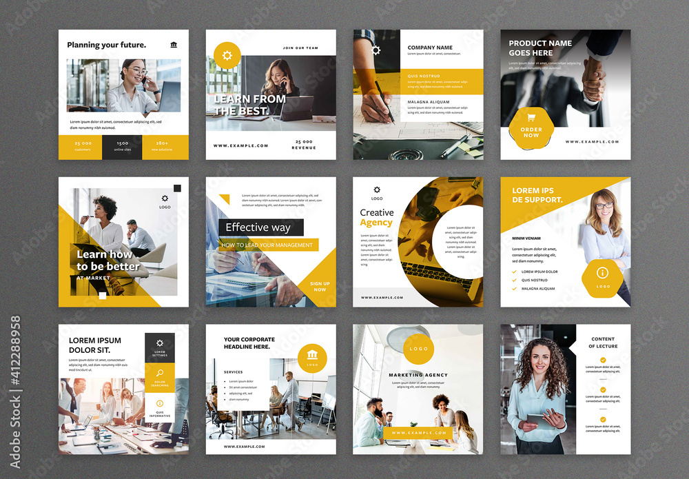 Business Social Media Layouts with Yellow Accents Stock Template ...