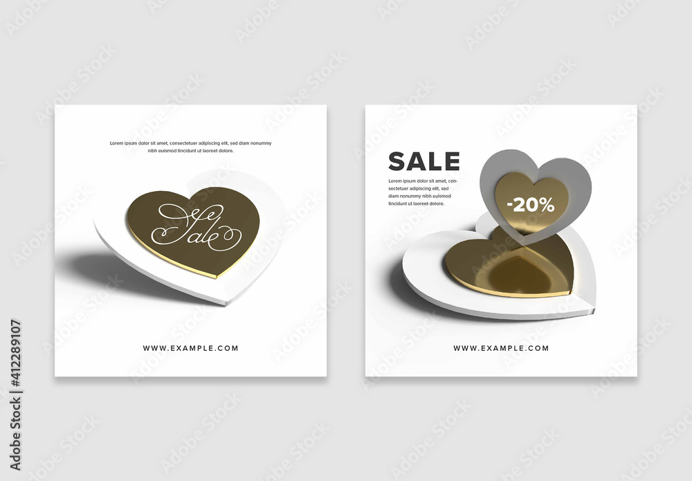 Valentine's Day Post Layouts with Golden Heart Images Stock Template ...