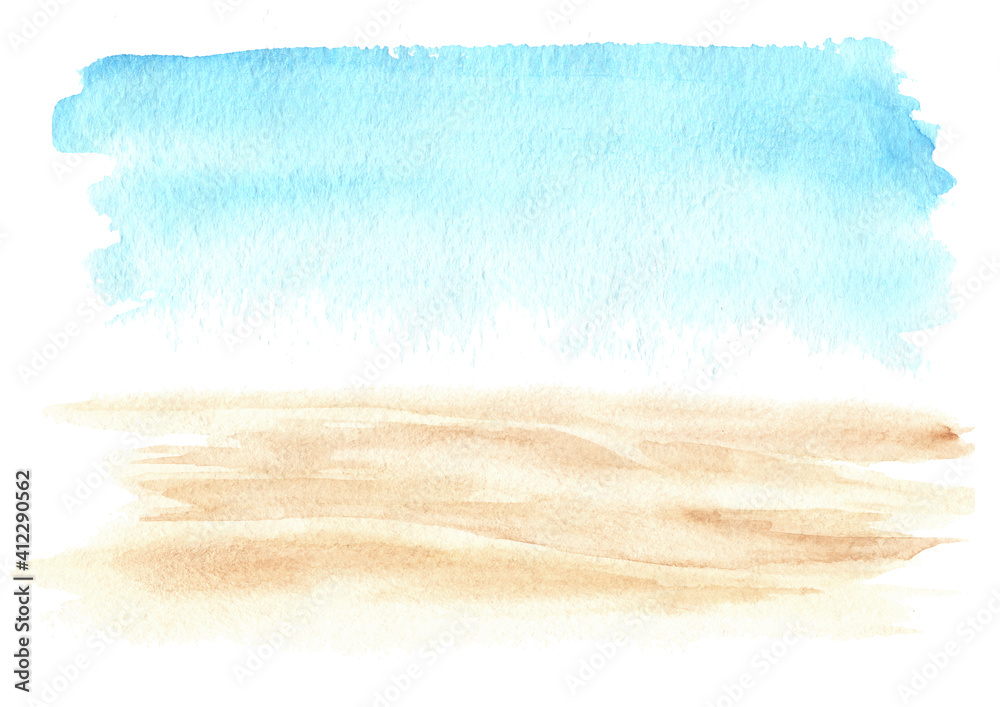 Beach sand sea background, Hand drawn watercolor illustration Stock ...