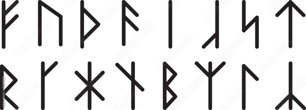 Younger Futhark black vector celtic rune letters, viking font symbols ...