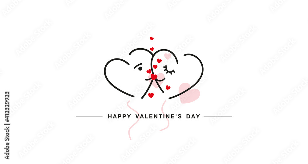 Happy Valentines Day line art design of two hearts in love on an ...
