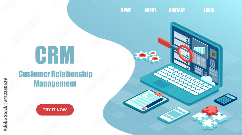 Vector of a laptop with customer, client relationship management ...