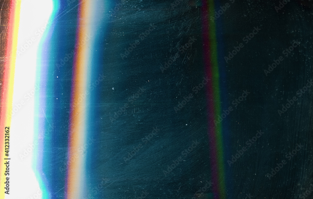 Scratched overlay. Lens flare effect. Blue weathered faded glass ...