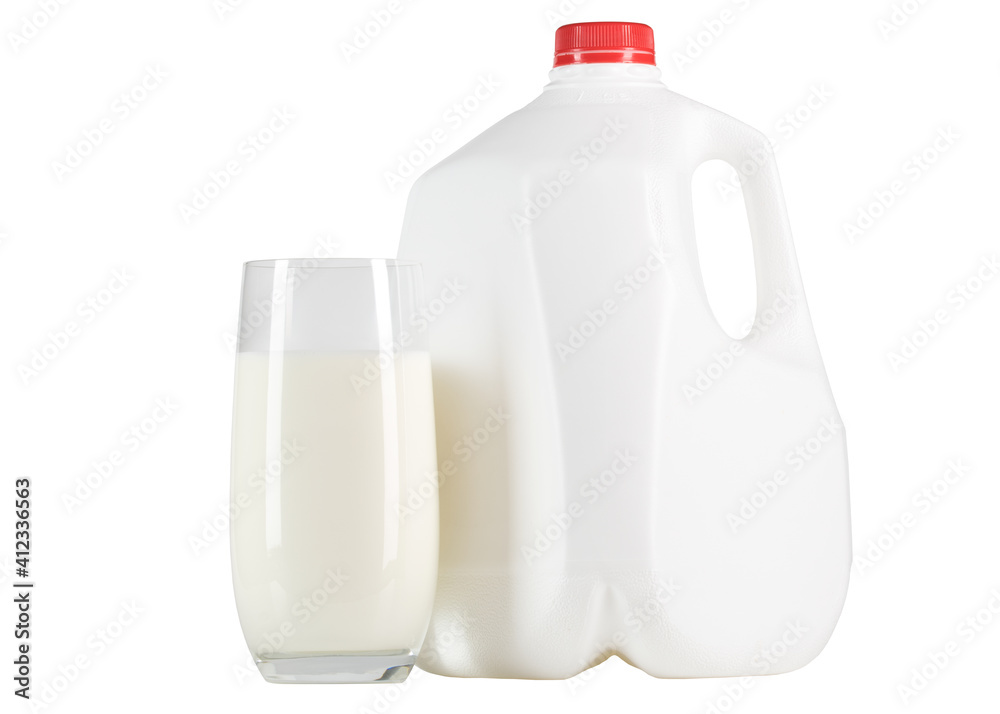 Milk. Glass of milk and one gallon of whole milk. Organic milk product ...