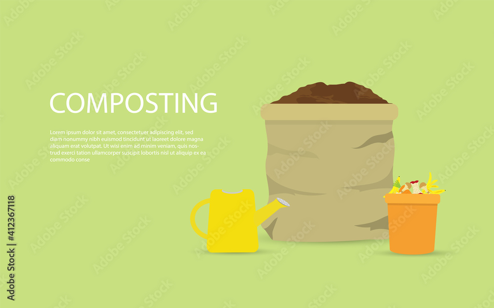 Vetor de Compost illustration, compost bin with organic waste ...
