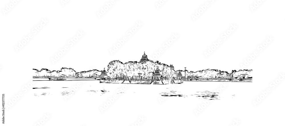 Building view with landmark of South India is the region in India. Hand ...