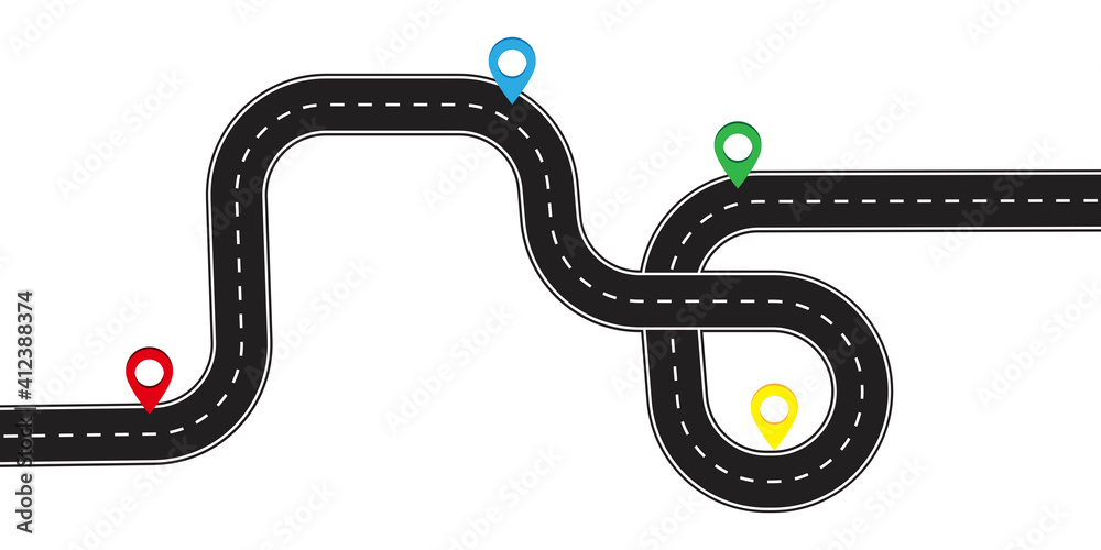 Road with pins on transparent background. Business concept. Timeline ...