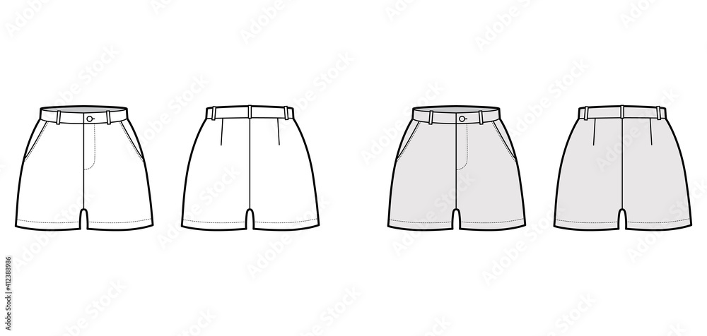Short pants technical fashion illustration with mid-thigh length ...