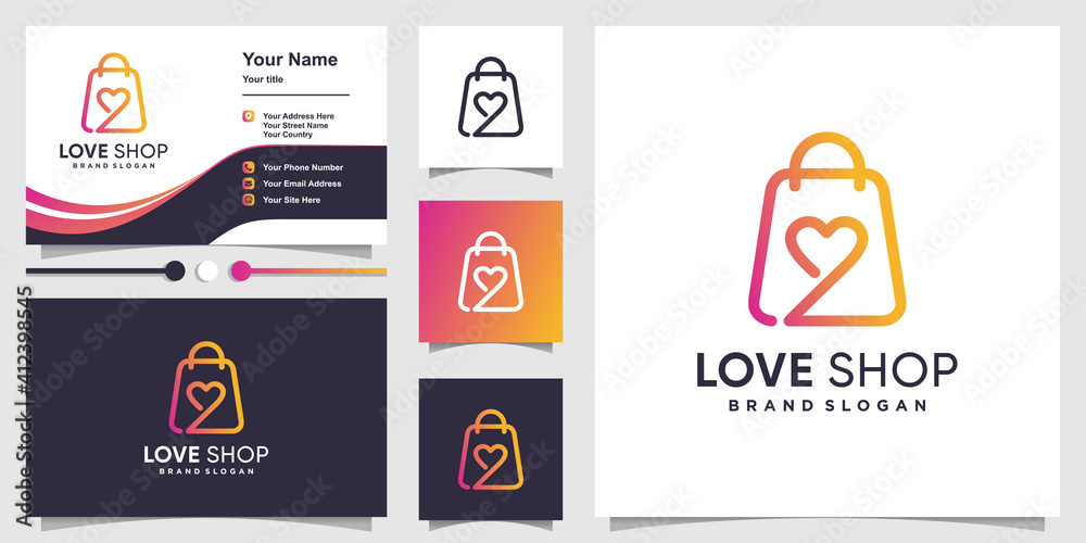 Love shop logo with creative abstract concept and business card design ...