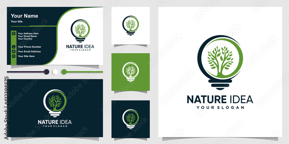 Nature logo with creative idea tree concept and business card design ...