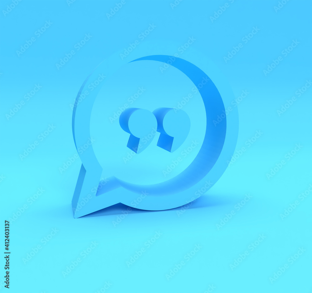 Blue 3d Quote Icon and thought bobble on the aqua blue Background. 3D ...