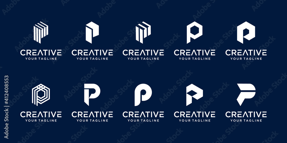 Set of abstract initial letter P logo template. icons for business of ...