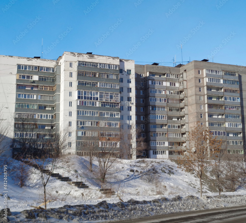 Soviet apartment buildings. Apartment block. Soviet architecture. Ust ...