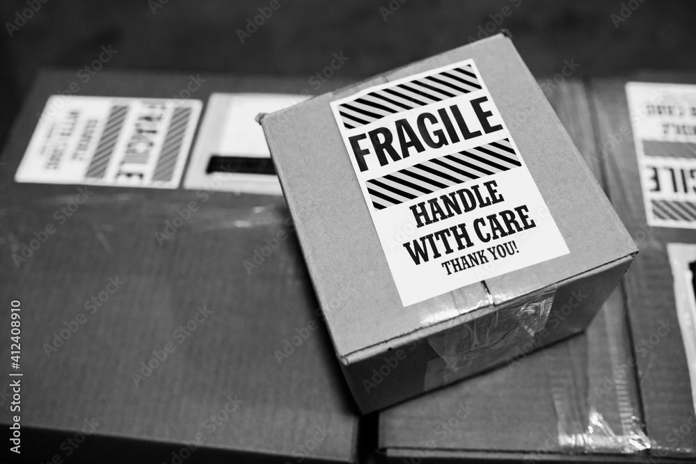 Shipping boxes marked ""fragile - handle with care"" Stock Photo ...